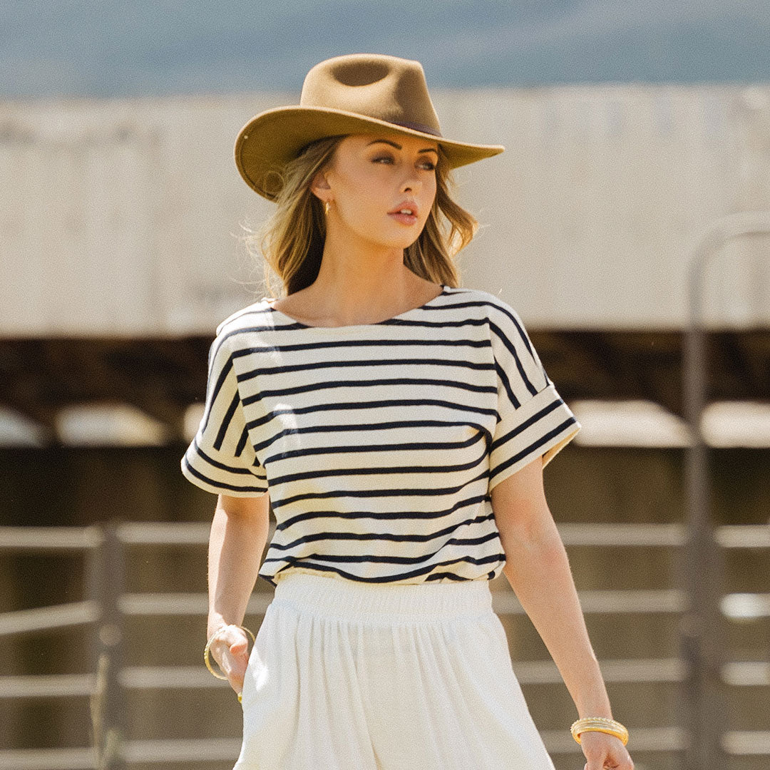 Boss Tee, Navy Stripe - Albion