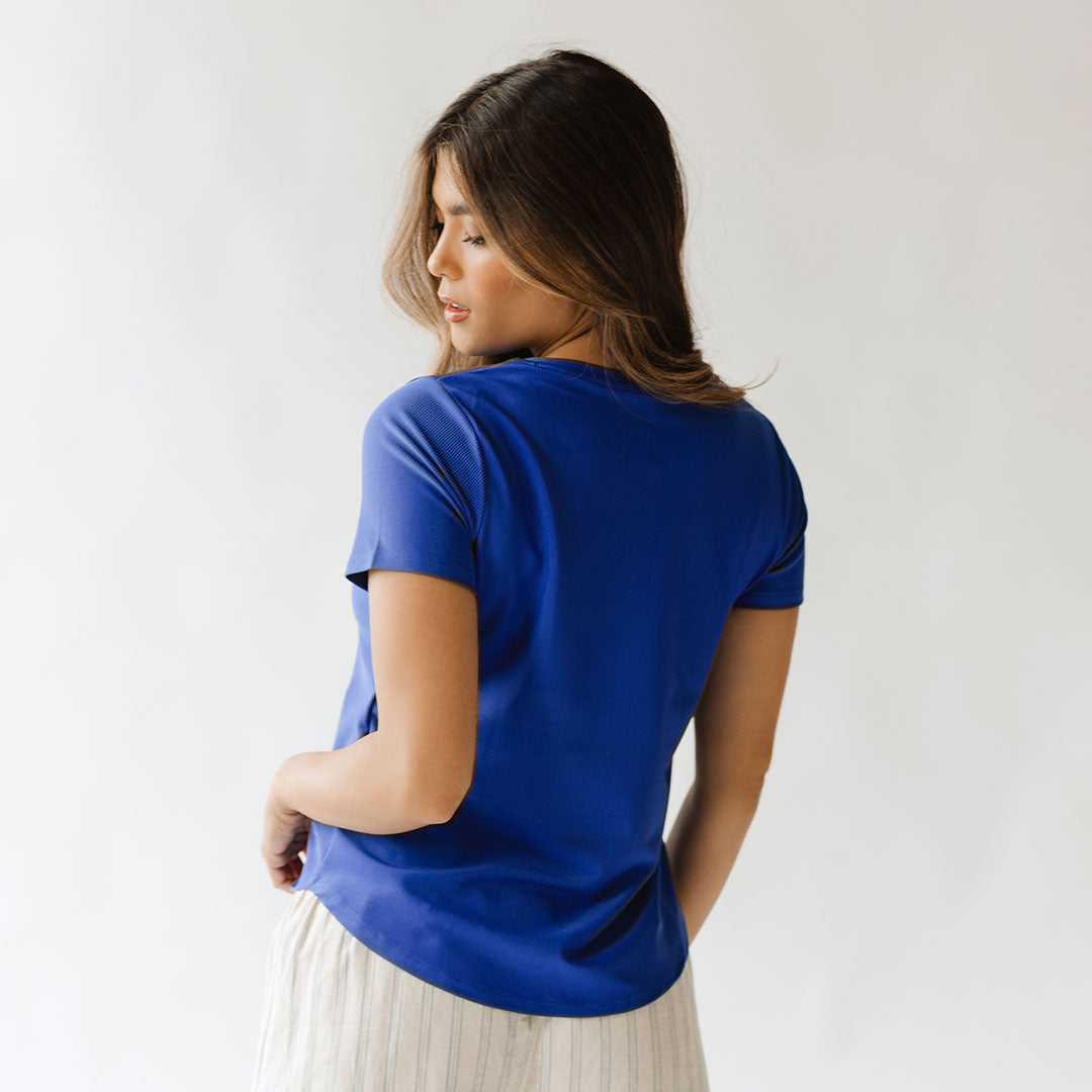 Ribbed Basic Crew Neck Tee, Cobalt - Albion Fit
