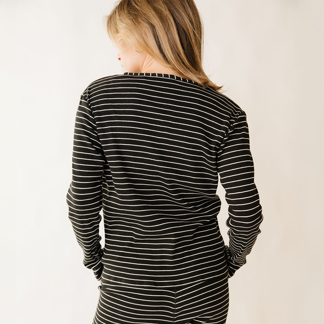Henley, Black and White Stripe - Albion Fit