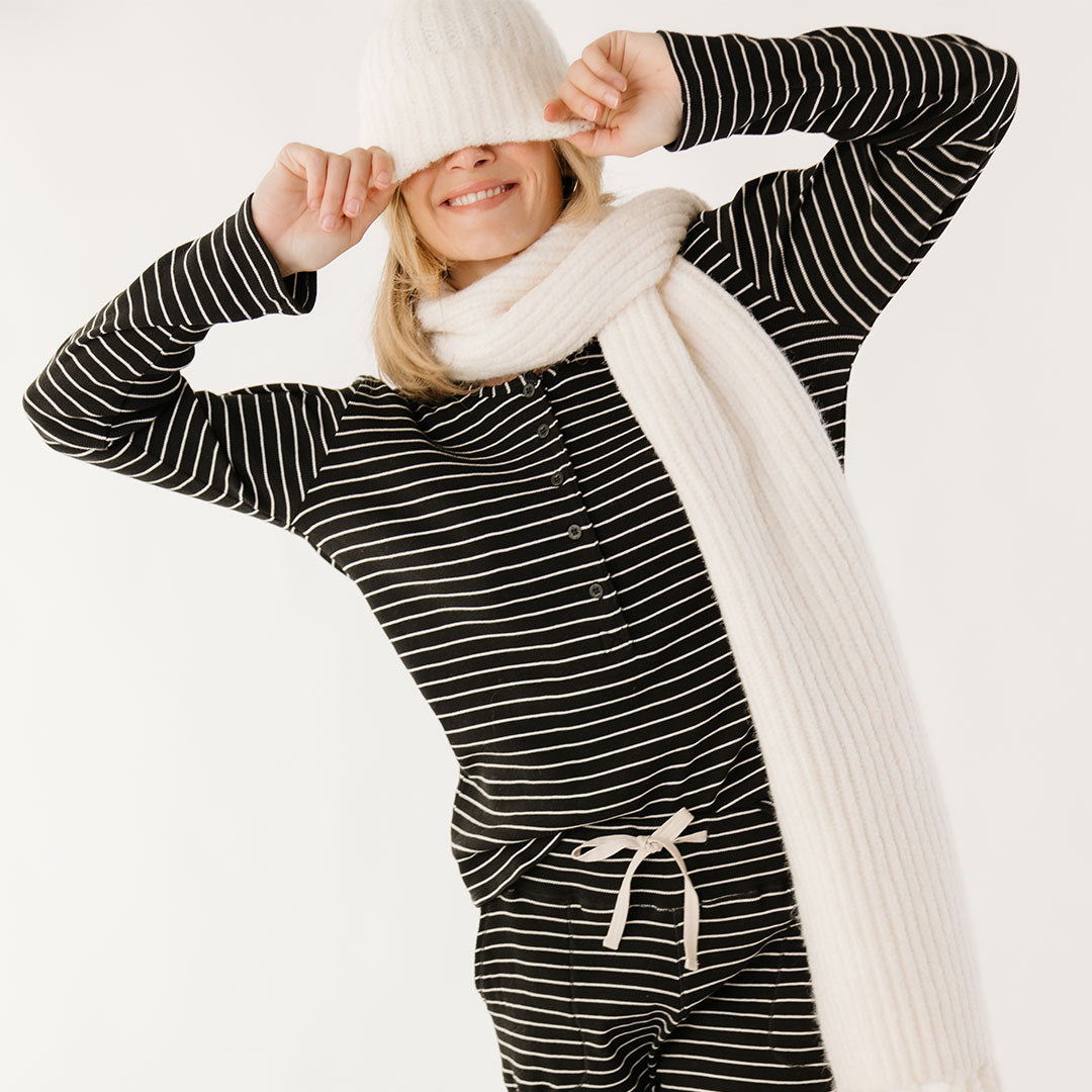 Henley, Black and White Stripe - Albion Fit