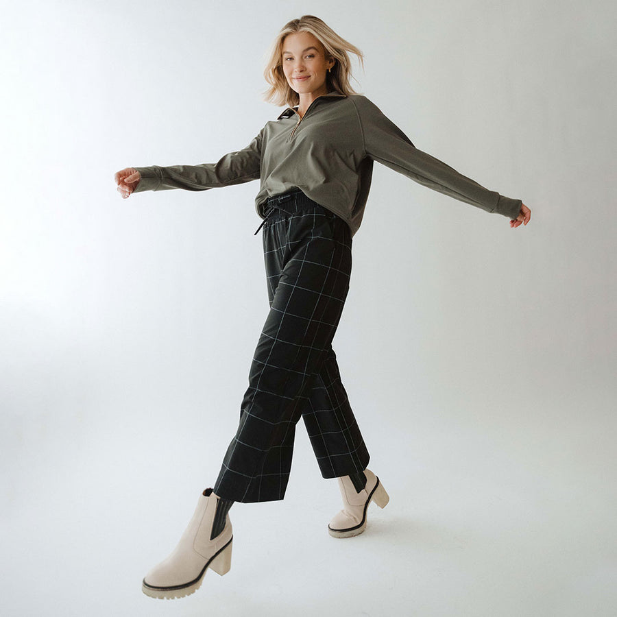Audrey Wide Leg Pants, Black Windowpane - Albion Fit