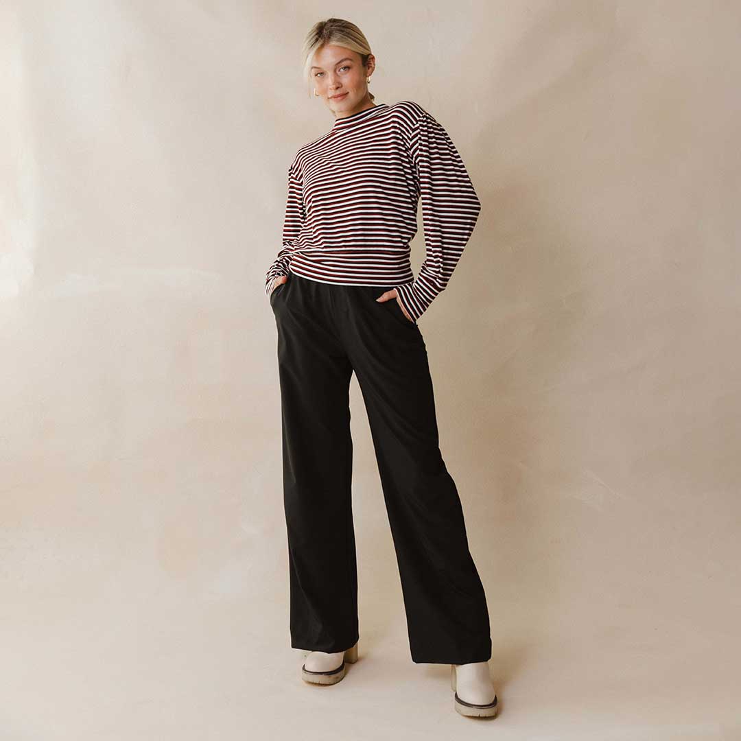 The Coco Long Sleeve, Burgundy Stripe - Albion Fit