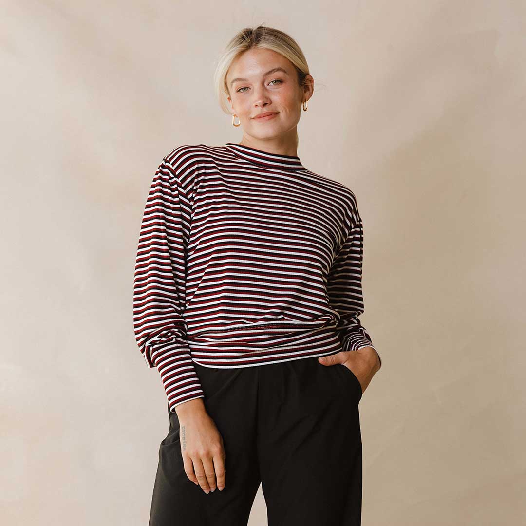 The Coco Long Sleeve, Burgundy Stripe - Albion