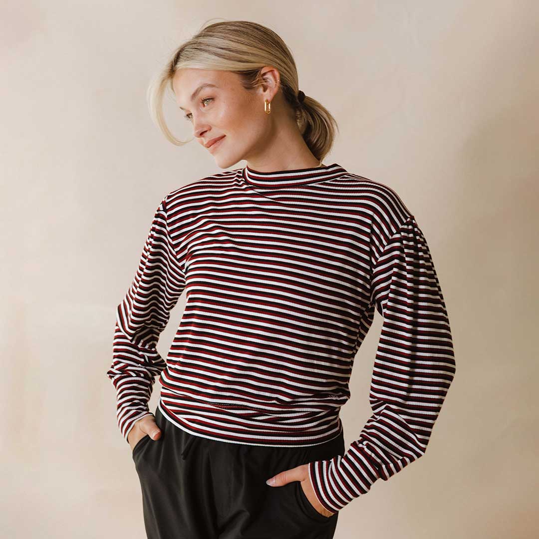 The Coco Long Sleeve, Burgundy Stripe - Albion Fit
