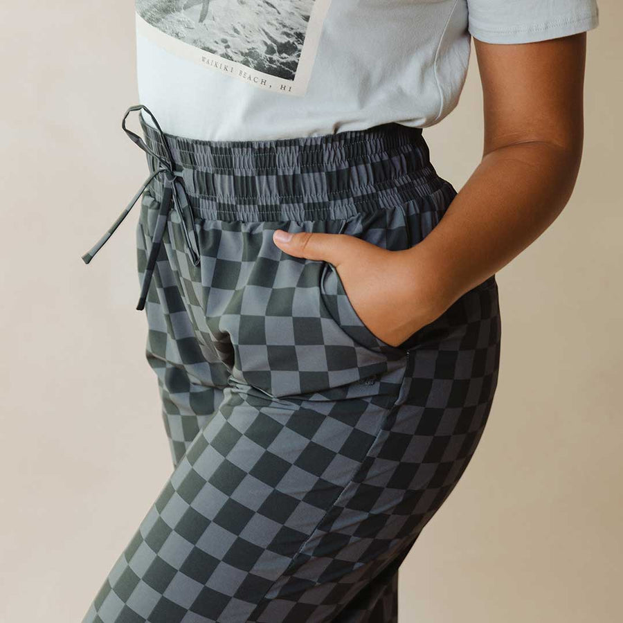 Audrey Wide Leg Pants, Slate Checkers - Albion Fit