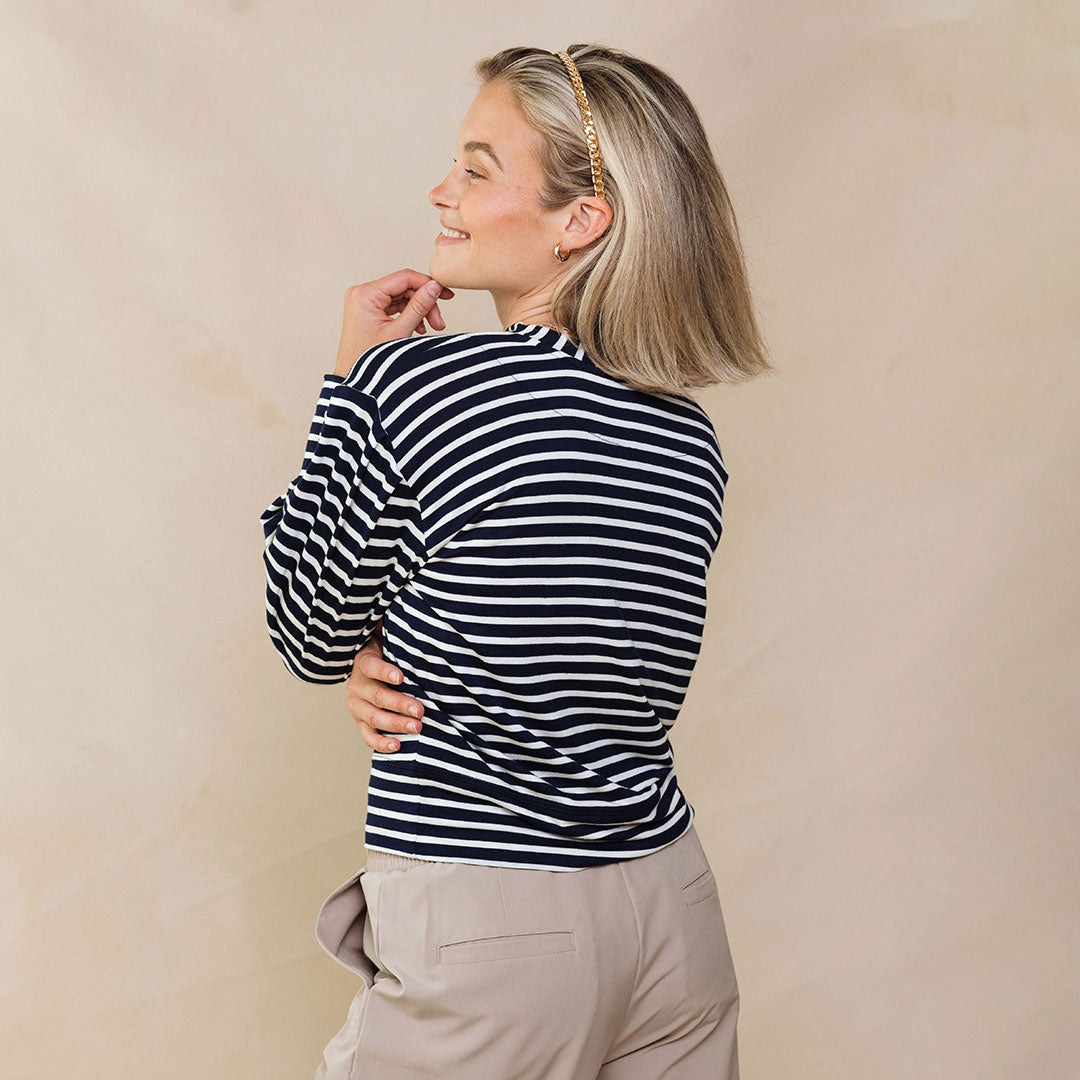 BYU Coco Long Sleeve Tee, Navy Stripe - Albion