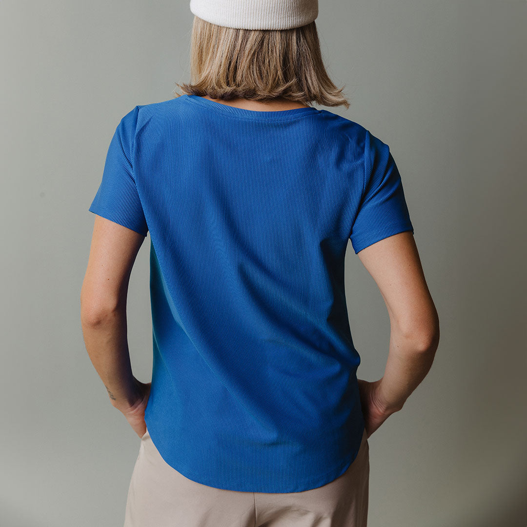 Ribbed Basic Crew Neck Tee, Cobalt - Albion