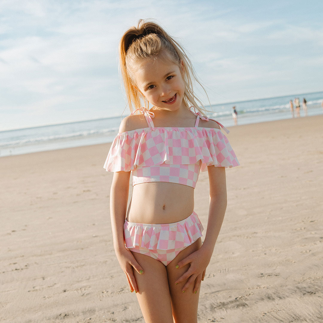 Mini Wave Petal Two-Piece Set, Pink Check - Albion