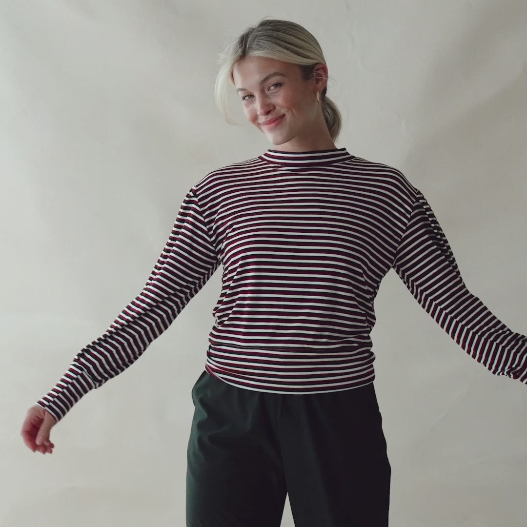 The Coco Long Sleeve, Burgundy Stripe - Albion Fit