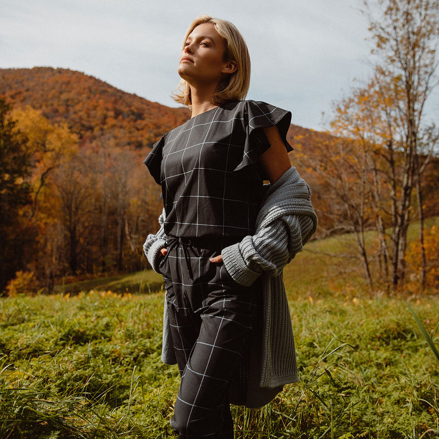 9 to 9 Jumpsuit, Black Windowpane - Albion Fit